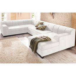 Wohnlandschaft Home Affaire "Falk klare Linien, zeitlos und komfortabel, U-Form", beige (keramik), B:320cm H:77cm T:90cm, Luxus-Microfaser (100% Polyester);Microfaser PRIMABELLE (100% Polyester);Microfaser in Antiklederoptik (100% Polyester), Sofas, mit Federkern und wahlweise mit Bettfunktion