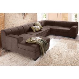Wohnlandschaft Home Affaire "Falk klare Linien, zeitlos und komfortabel, U-Form", braun (mocca), B:320cm H:77cm T:90cm, Luxus-Microfaser (100% Polyester);Microfaser PRIMABELLE (100% Polyester);Microfaser in Antiklederoptik (100% Polyester), Sofas, mit Federkern und wahlweise mit Bettfunktion