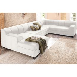 Wohnlandschaft Home Affaire "Falk klare Linien, zeitlos und komfortabel, U-Form", beige (keramik), B:320cm H:77cm T:90cm, Luxus-Microfaser (100% Polyester);Microfaser PRIMABELLE (100% Polyester);Microfaser in Antiklederoptik (100% Polyester), Sofas, mit Federkern und wahlweise mit Bettfunktion