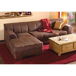 Ecksofa Home Affaire "Falk klare Linien, elegant und zeitlos, L-Form", braun (mocca), B:262cm H:77cm T:159cm, Sofas, Ecksofa, mit Federkern und wahlweise mit Bettfunktion