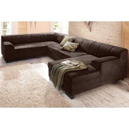Wohnlandschaft Home Affaire "Falk klare Linien, zeitlos und komfortabel, U-Form", braun (mocca), B:320cm H:77cm T:90cm, Luxus-Microfaser (100% Polyester);Microfaser PRIMABELLE (100% Polyester);Microfaser in Antiklederoptik (100% Polyester), Sofas, mit Federkern und wahlweise mit Bettfunktion