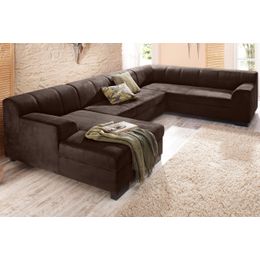 Wohnlandschaft Home Affaire "Falk klare Linien, zeitlos und komfortabel, U-Form", braun (mocca), B:320cm H:77cm T:90cm, Luxus-Microfaser (100% Polyester);Microfaser PRIMABELLE (100% Polyester);Microfaser in Antiklederoptik (100% Polyester), Sofas, mit Federkern und wahlweise mit Bettfunktion