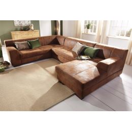 Wohnlandschaft Home Affaire "Falk klare Linien, zeitlos und komfortabel, U-Form", braun (mocca), B:320cm H:77cm T:90cm, Luxus-Microfaser (100% Polyester);Microfaser PRIMABELLE (100% Polyester);Microfaser in Antiklederoptik (100% Polyester), Sofas, mit Federkern und wahlweise mit Bettfunktion