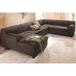 Wohnlandschaft Home Affaire "Falk klare Linien, zeitlos und komfortabel, U-Form", braun, B:320cm H:77cm T:90cm, Luxus-Microfaser (100% Polyester);Microfaser PRIMABELLE (100% Polyester);Microfaser in Antiklederoptik (100% Polyester), Sofas, mit Federkern und wahlweise mit Bettfunktion