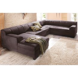 Wohnlandschaft Home Affaire "Falk klare Linien, zeitlos und komfortabel, U-Form", braun (mocca), B:320cm H:77cm T:90cm, Luxus-Microfaser (100% Polyester);Microfaser PRIMABELLE (100% Polyester);Microfaser in Antiklederoptik (100% Polyester), Sofas, mit Federkern und wahlweise mit Bettfunktion