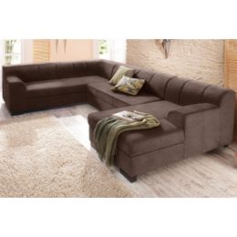 Wohnlandschaft Home Affaire "Falk klare Linien, zeitlos und komfortabel, U-Form", braun (mocca), B:320cm H:77cm T:90cm, Luxus-Microfaser (100% Polyester);Microfaser PRIMABELLE (100% Polyester);Microfaser in Antiklederoptik (100% Polyester), Sofas, mit Federkern und wahlweise mit Bettfunktion