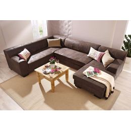 Wohnlandschaft Home Affaire "Falk klare Linien, zeitlos und komfortabel, U-Form", braun, B:320cm H:77cm T:90cm, Luxus-Microfaser (100% Polyester);Microfaser PRIMABELLE (100% Polyester);Microfaser in Antiklederoptik (100% Polyester), Sofas, mit Federkern und wahlweise mit Bettfunktion