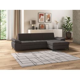 Ecksofa DOMO collection "Capelo, komfortabel, klare Linien zeichnen dieses Design aus, L-Form", schwarz (pepper), B:297cm H:84cm T:160cm, 100% Polyester, Sofas, Ecksofa, mit Armteilverstellung, wahlweise mit Bettfunktion, Federkern