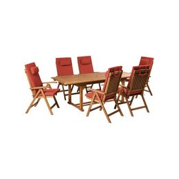 Beliani 7-tlg Gartentisch Set JAVA PREMIUM in Braun/Rot | Gr.: onesize