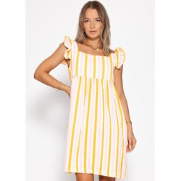 SASSYCLASSY Gestreiftes Musselinkleid in Gelb | Gr.: XL