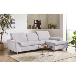 DOMO collection Ecksofa »Franzi, zeitlos und elegant, moderne Sitzheftung, L-Form« wahlweise mit Kopfteilverstellung (dann Tiefe: 170 cm) hellgrau