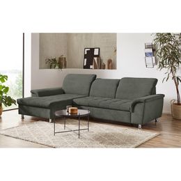 DOMO collection Ecksofa »Franzi, zeitlos und elegant, moderne Sitzheftung, L-Form« wahlweise mit Kopfteilverstellung (dann Tiefe: 170 cm) dunkelgrün