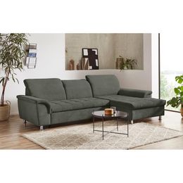 DOMO collection Ecksofa »Franzi, zeitlos und elegant, moderne Sitzheftung, L-Form« wahlweise mit Kopfteilverstellung (dann Tiefe: 170 cm) dunkelgrün