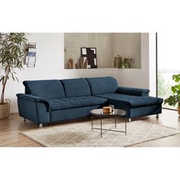 DOMO collection Ecksofa »Franzi, zeitlos und elegant, moderne Sitzheftung, L-Form« wahlweise mit Kopfteilverstellung (dann Tiefe: 170 cm) dunkelblau