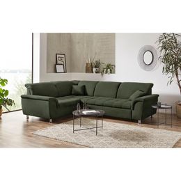 DOMO collection Ecksofa »Franzi, zeitlos und elegant, moderne Sitzheftung, L-Form« wahlweise mit Kopfteilverstellung (dann Breite: 275 cm) grün