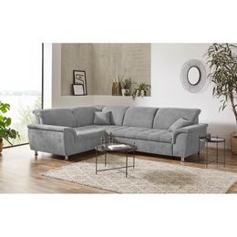 DOMO collection Ecksofa »Franzi, zeitlos und elegant, moderne Sitzheftung, L-Form« wahlweise mit Kopfteilverstellung (dann Breite: 275 cm) hellgrau