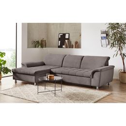 DOMO collection Ecksofa »Franzi, zeitlos und elegant, moderne Sitzheftung, L-Form« wahlweise mit Kopfteilverstellung (dann Tiefe: 170 cm) stone