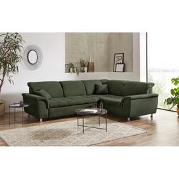 DOMO collection Ecksofa »Franzi, zeitlos und elegant, moderne Sitzheftung, L-Form« wahlweise mit Kopfteilverstellung (dann Breite: 275 cm) grün