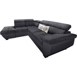 COTTA Ecksofa &raquo;Speedway L-Form&laquo; mit Kopfteilverstellung, wahlweise mit Bettfunktion & Bettkasten schwarz Kunstleder SOFTLUX / Struktur (100% Polyester