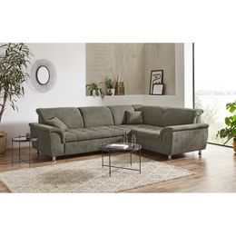 DOMO collection Ecksofa »Franzi, zeitlos und elegant, moderne Sitzheftung, L-Form« wahlweise mit Kopfteilverstellung (dann Breite: 275 cm) dunkelgrün