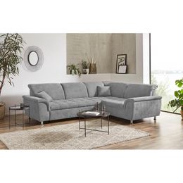 DOMO collection Ecksofa »Franzi, zeitlos und elegant, moderne Sitzheftung, L-Form« wahlweise mit Kopfteilverstellung (dann Breite: 275 cm) hellgrau