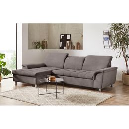 DOMO collection Ecksofa »Franzi, zeitlos und elegant, moderne Sitzheftung, L-Form« wahlweise mit Kopfteilverstellung (dann Tiefe: 170 cm) stone