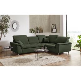 DOMO collection Ecksofa »Franzi, zeitlos und elegant, moderne Sitzheftung, L-Form« wahlweise mit Kopfteilverstellung (dann Breite: 275 cm) grün