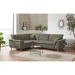 DOMO collection Ecksofa »Franzi, zeitlos und elegant, moderne Sitzheftung, L-Form« wahlweise mit Kopfteilverstellung (dann Breite: 275 cm) dunkelgrün