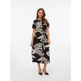 Véro Moda VERO MODA Hemdblusenkleid »VMEASY JOY S/S LONG SHIRT DRESS WVN GA« Sommerkleid Black AOP:Fioni S - N-Gr N-Gr S Langes Kleid von Vero Moda