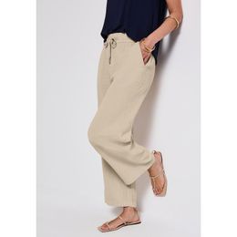 Street One Stoffhose Sommerhose mit elastischem Bund und Tunnelzug, im Musselin-Look coastal beige 34 - Länge 26 Länge 26 34 Sommerhose im Loose...