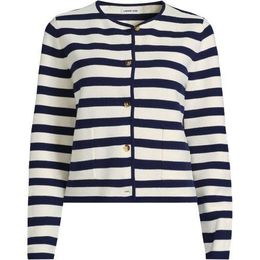 LANDS' END Kragenloser Feinstrick-Blazer, Damen,  Wei&szlig;, Baumwolle, by Lands' End