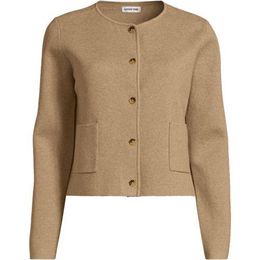 LANDS' END Kragenloser Feinstrick-Blazer, Damen,  Braun, Baumwolle, by Lands' End