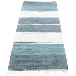 Theko Teppich &raquo;Stripe Cotton, handgewebt&laquo; rechteckig 5 mm H&ouml;he Flachgewebe, gestreift, reine Baumwolle, mit Fransen, auch als L&auml;ufer graublau...