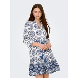 Jacqueline de Yong JDY Tunikakleid »ANNA 7/8 DRESS WVN« Sommerkleid Cloud Dancer AOP:MEDIEVAL BLUE ABSTRACT FLOWER S - N-Gr N-Gr S Kurzes Kleid im Blusenstyle von JDY