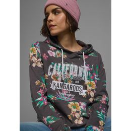 Kapuzensweatshirt Kangaroos, Damen, Gr. 32/34 (XS), grau (anthrazit, meliert), Interlock, Obermaterial: 60% Baumwolle, 40% Polyester. Kapuzenfutter: 60% Baumwolle, 40% Polyester, bedruckt, geblümt, Casual, figurumspielend hüftbedeckend, angesetztes Bündchen, Sweatshirts, Langarm, figurumspielender Schnitt, aus Interlockmaterial