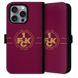 DeinDesign iPhone 16 Pro Max Handy Klapph&uuml;lle Handyh&uuml;lle aus Kunst Leder schwarz Flip Case 1. Fc Kaiserslautern Official Licensed Product 125 Jahre Sideflip mit 