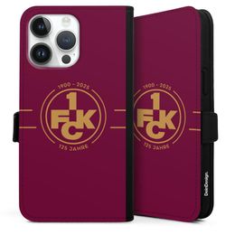 DeinDesign iPhone 14 Pro Max Handy Klapph&uuml;lle Handyh&uuml;lle aus Kunst Leder schwarz Flip Case 1. Fc Kaiserslautern Official Licensed Product 125 Jahre Sideflip mit 