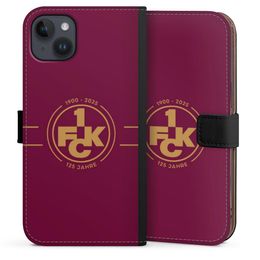 DeinDesign iPhone 14 Plus Handy Klapph&uuml;lle Handyh&uuml;lle aus Kunst Leder schwarz Flip Case 1. Fc Kaiserslautern Official Licensed Product 125 Jahre Sideflip mit 
