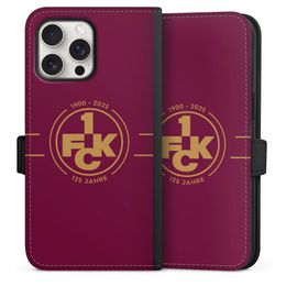 DeinDesign iPhone 15 Pro Max Handy Klapph&uuml;lle Handyh&uuml;lle aus Kunst Leder schwarz Flip Case 1. Fc Kaiserslautern Official Licensed Product 125 Jahre Sideflip mit 