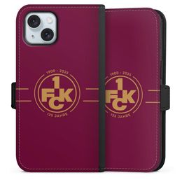 DeinDesign iPhone 15 Handy Klapph&uuml;lle Handyh&uuml;lle aus Kunst Leder schwarz Flip Case 1. Fc Kaiserslautern Official Licensed Product 125 Jahre Sideflip mit Lasche