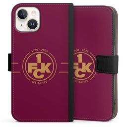 DeinDesign iPhone 14 Handy Klapph&uuml;lle Handyh&uuml;lle aus Kunst Leder schwarz Flip Case 1. Fc Kaiserslautern Official Licensed Product 125 Jahre Sideflip mit Lasche