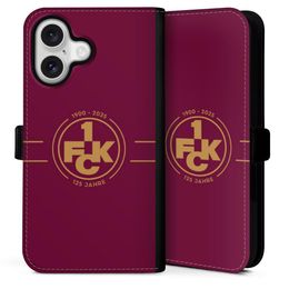 DeinDesign iPhone 16 Handy Klapph&uuml;lle Handyh&uuml;lle aus Kunst Leder schwarz Flip Case 1. Fc Kaiserslautern Official Licensed Product 125 Jahre Sideflip mit Lasche