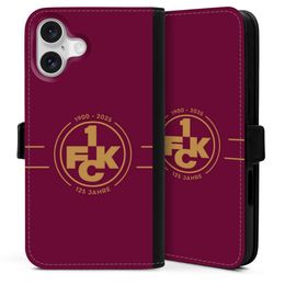 DeinDesign iPhone 16 Plus Handy Klapph&uuml;lle Handyh&uuml;lle aus Kunst Leder schwarz Flip Case 1. Fc Kaiserslautern Official Licensed Product 125 Jahre Sideflip mit 