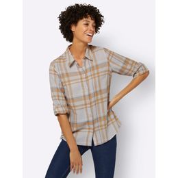 Flanellbluse Casual Looks, Damen, Gr. 40, grau (steingrau, camel, kariert), 100% Baumwolle, gemustert, kariert, mehrfarbig, Blusen