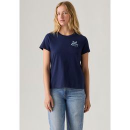 Levi's T-Shirt LEVI'S "THE PERFECT TEE", Damen, Gr. M (38), vicky floral blau, Single Jersey, Obermaterial: 100% Baumwolle, normal, Rundhals, abgesteppt, Shirts T-Shirt, mit Batwing-Logoprint