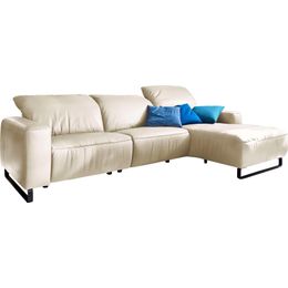 Ecksofa Home Affaire "Juist L-Form", beige, B:290cm H:85cm T:180cm, NaturLEDER (echtes Rindsleder);Luxus-Microfaser Lederoptik 100% Polyester, , Sofas, Ecksofa, mit Kopfteilverstellung und schwarzen Metallkufen