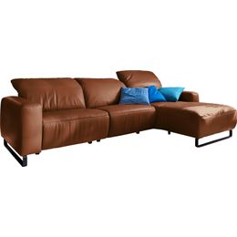 Ecksofa Home Affaire "Juist L-Form", braun (cognac), B:290cm H:85cm T:180cm, NaturLEDER (echtes Rindsleder);Luxus-Microfaser Lederoptik 100% Polyester, , Sofas, Ecksofa, mit Kopfteilverstellung und schwarzen Metallkufen