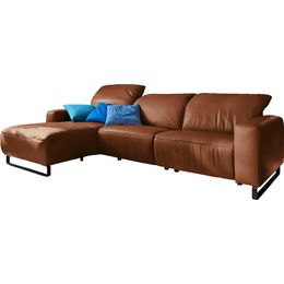 Ecksofa Home Affaire "Juist L-Form", braun (cognac), B:290cm H:85cm T:180cm, NaturLEDER (echtes Rindsleder);Luxus-Microfaser Lederoptik 100% Polyester, , Sofas, Ecksofa, mit Kopfteilverstellung und schwarzen Metallkufen