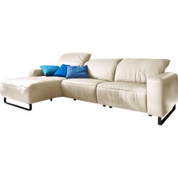 Ecksofa Home Affaire "Juist L-Form", beige, B:290cm H:85cm T:180cm, NaturLEDER (echtes Rindsleder);Luxus-Microfaser Lederoptik 100% Polyester, , Sofas, Ecksofa, mit Kopfteilverstellung und schwarzen Metallkufen