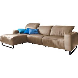 Ecksofa Home Affaire "Juist L-Form", braun (macciato), B:290cm H:85cm T:180cm, NaturLEDER (echtes Rindsleder);Luxus-Microfaser Lederoptik 100% Polyester, , Sofas, Ecksofa, mit Kopfteilverstellung und schwarzen Metallkufen